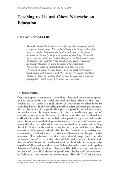 (PDF) Teaching to Lie and Obey: Nietzsche on Education | Stefan ...