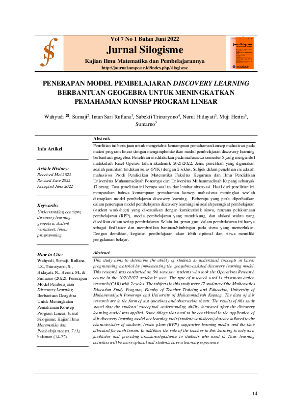 (PDF) Penerapan Model Pembelajaran Discovery Learning Berbantuan Geogebra Untuk Meningkatkan ...