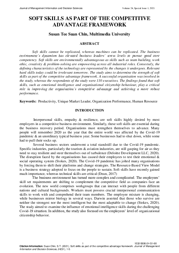 (PDF) Soft Skills as Part of the Competitive Advantage Framework