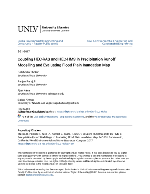 (PDF) Coupling HEC-RAS and HEC-HMS in Precipitation Runoff Modelling ...