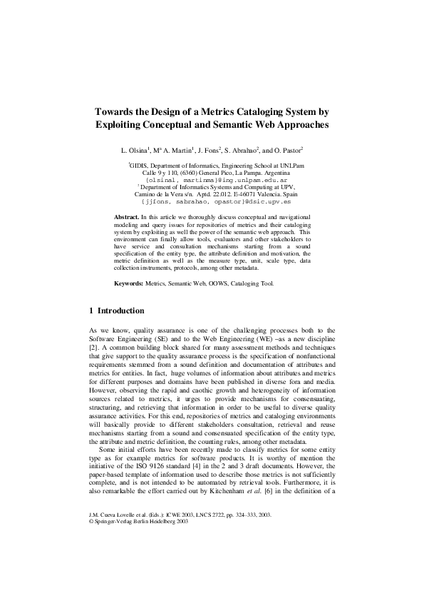 (PDF) Towards the Design of a Metrics Cataloging System by Exploiting Conceptual and Semantic ...