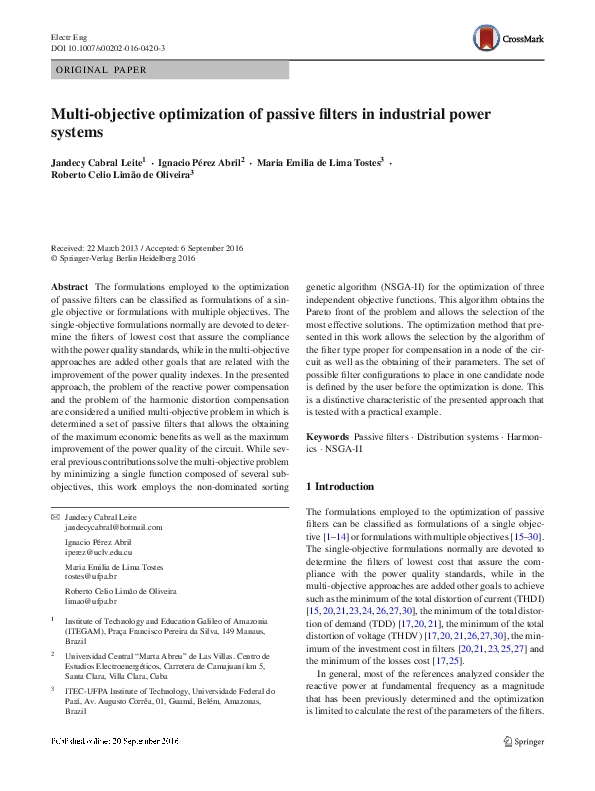 (PDF) Multi-objective optimization of passive filters in industrial power systems