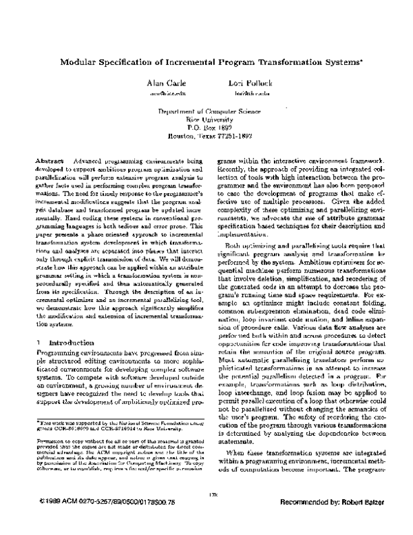 (PDF) Modular specification of incremental program transformation systems
