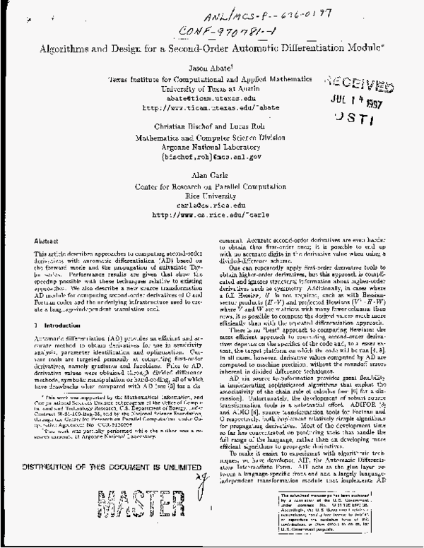 (PDF) Algorithms and design for a second-order automatic differentiation module