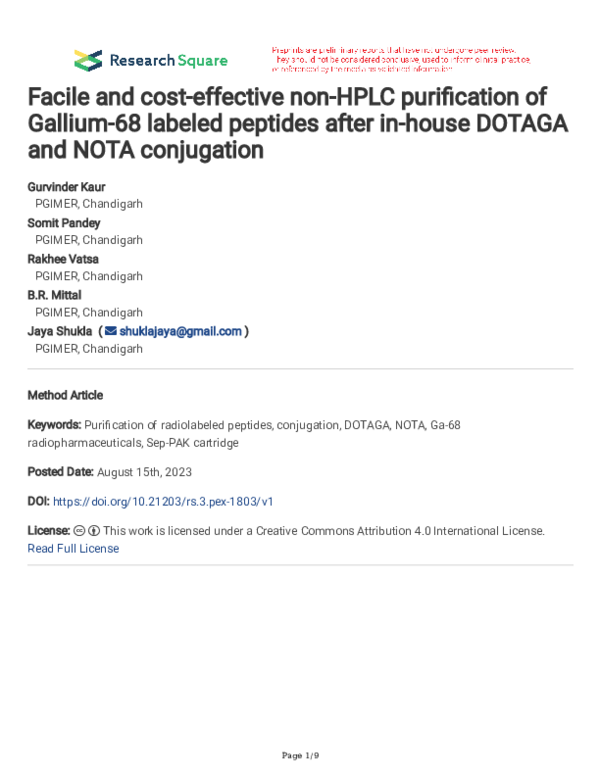 (PDF) Facile and cost-effective non-HPLC purification of Gallium-68 ...
