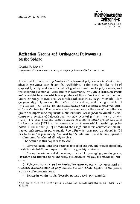 (PDF) Reflection groups and orthogonal polynomials on the sphere