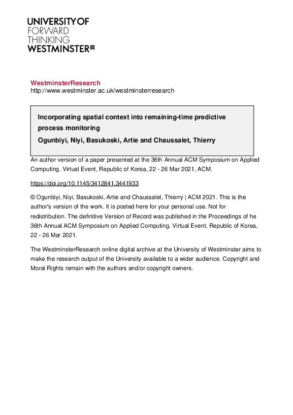 (PDF) Incorporating spatial context into remaining-time predictive process monitoring