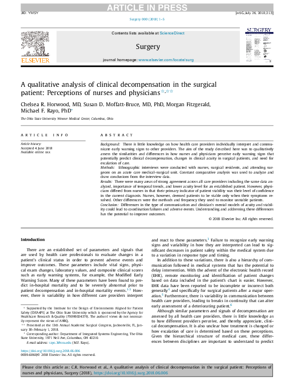 Pdf A Qualitative Analysis Of Clinical Decompensation In The Surgical