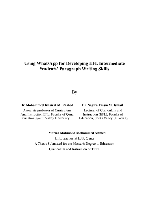 (PDF) Using whatsapp for Developing EFL Intermediate Students Paragraph ...