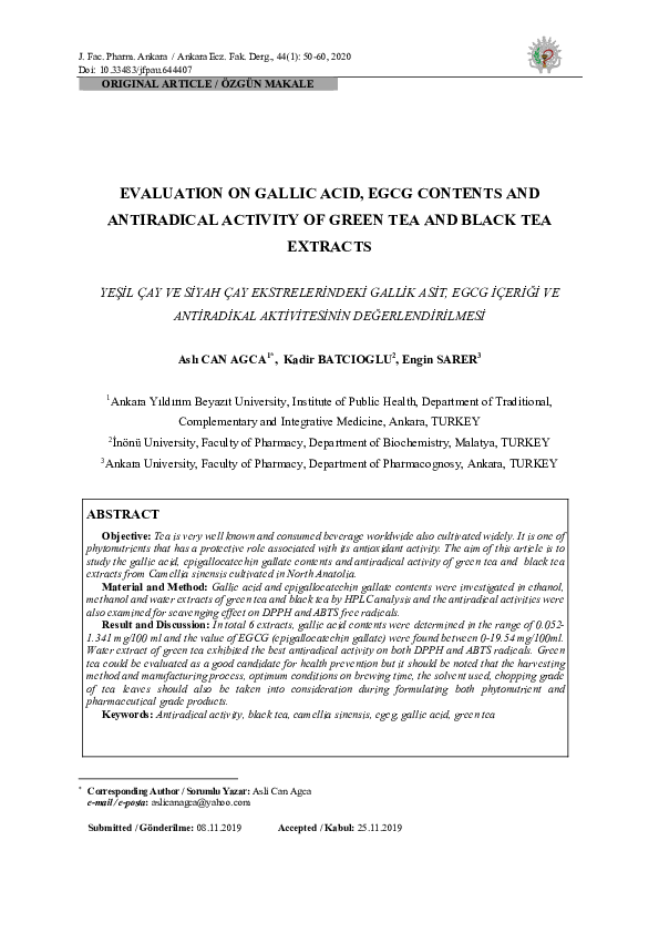 (PDF) Evaluation on Gallic Acid, EGCG Contents and Antiradical Activity of Green Tea and Black ...