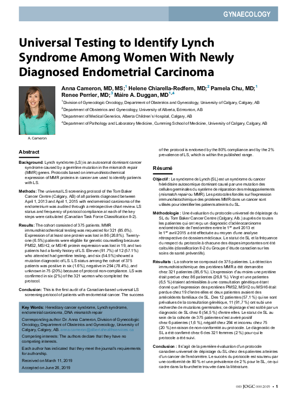 (PDF) Universal Testing to Identify Lynch Syndrome Among Women With ...