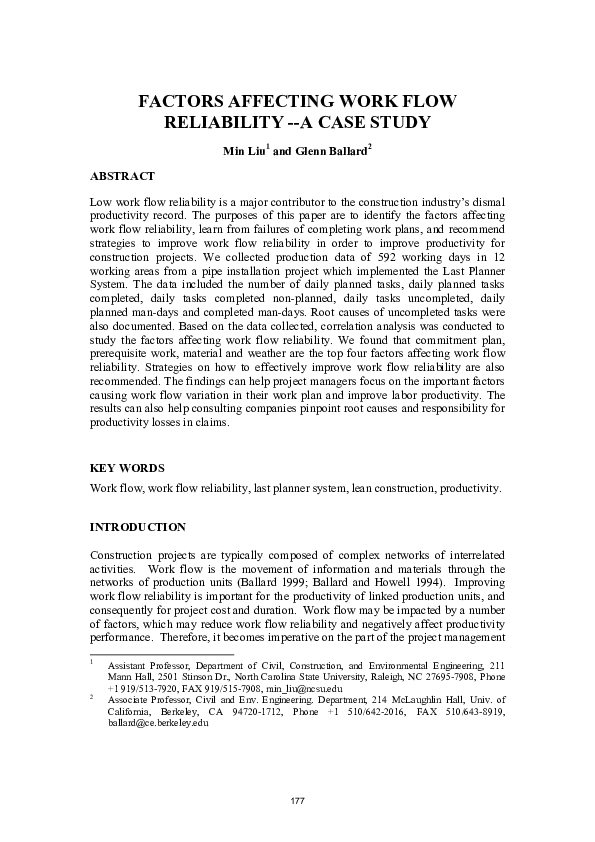 (PDF) Factors Affecting Work Flow Reliability - A Case Study