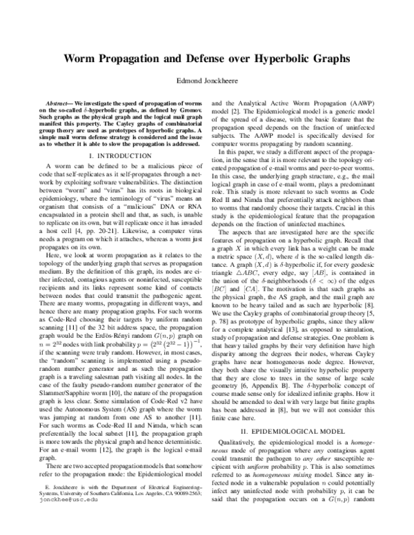 (PDF) Worm propagation and defense over hyperbolic graphs