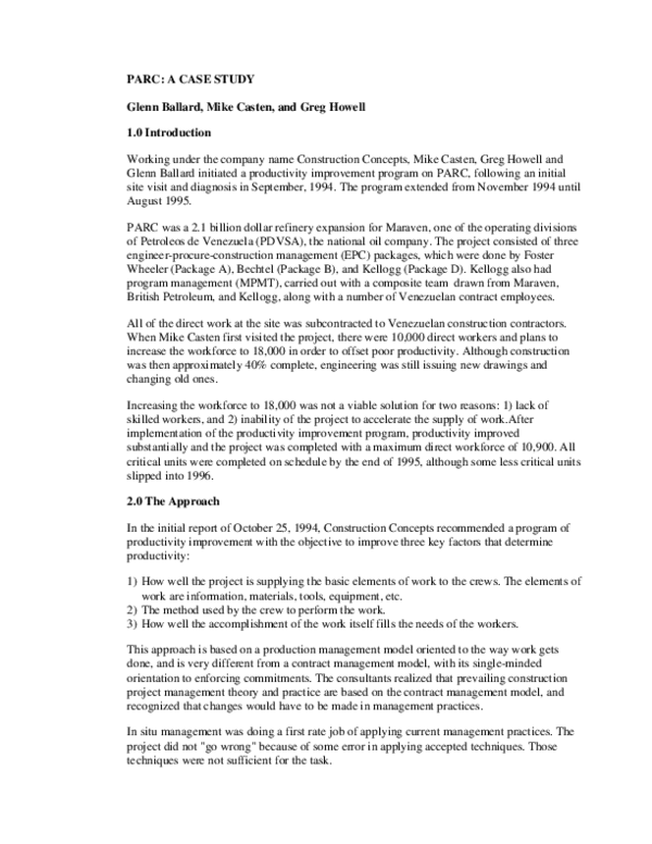 (PDF) PARC: a case study
