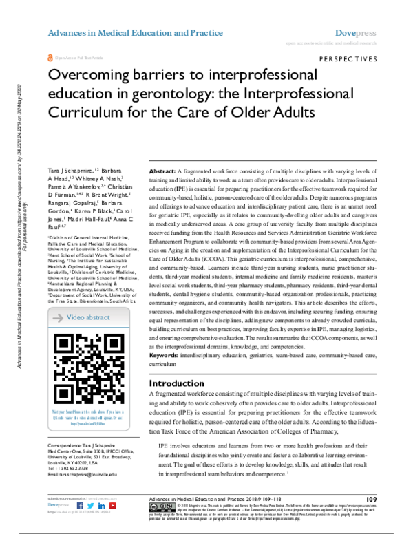 (PDF) Overcoming barriers to interprofessional education in gerontology ...