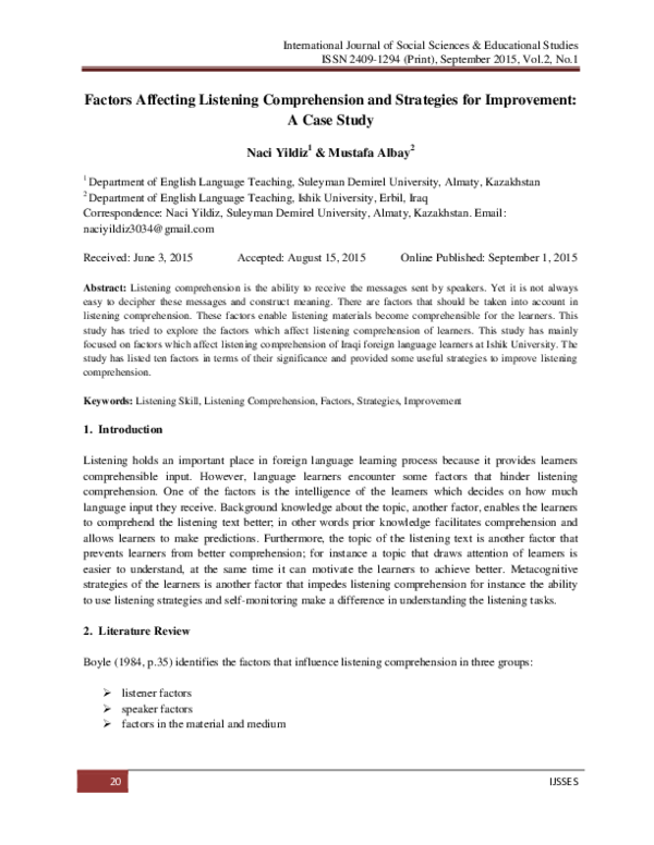 (PDF) Factors Affecting Listening Comprehension and Strategies for ...