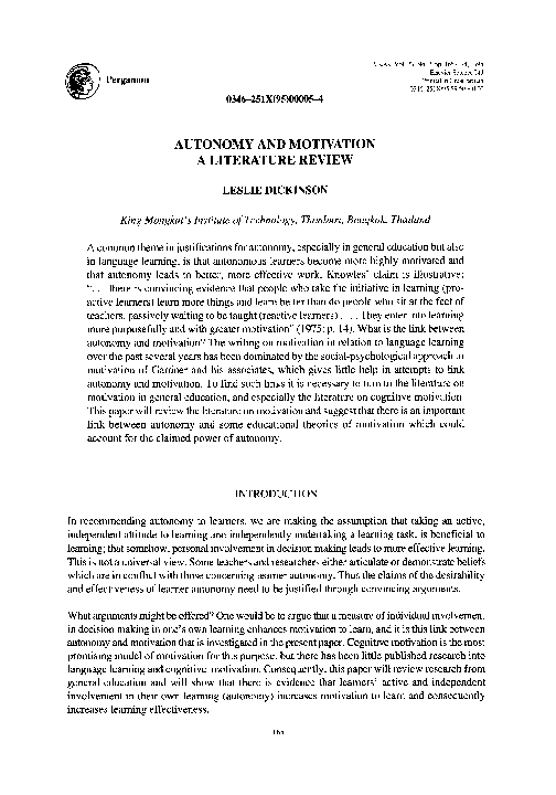 (PDF) Autonomy and motivation a literature review