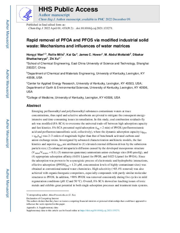 (PDF) Rapid removal of PFOA and PFOS via modified industrial solid ...