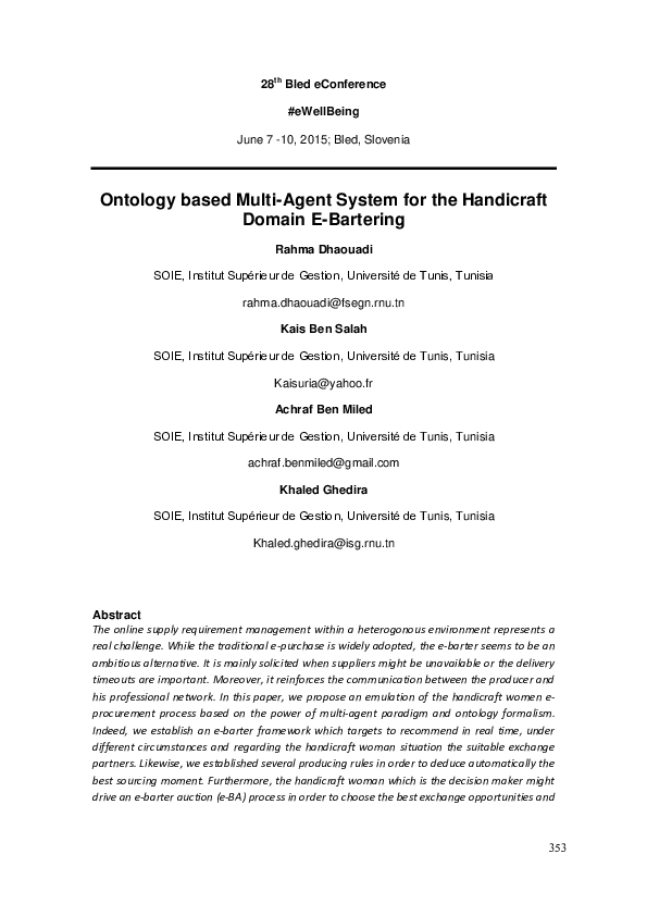 (PDF) Ontology based Multi-Agent System for the Handicraft Domain E-Bartering | achraf ben miled ...