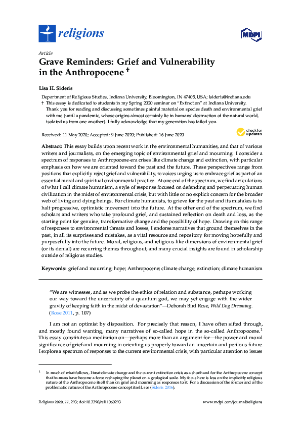 (PDF) Grave Reminders: Grief and Vulnerability in the Anthropocene ...