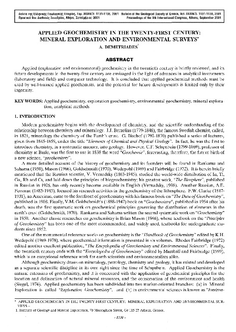 (PDF) APPLIED GEOCHEMISTRY IN THE TWENTY-FIRST CENTURY: MINERAL ...