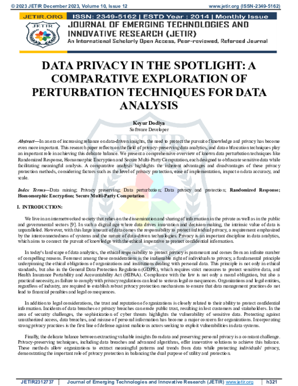 (PDF) Comparative Analysis of Data Perturbation Techniques for Privacy