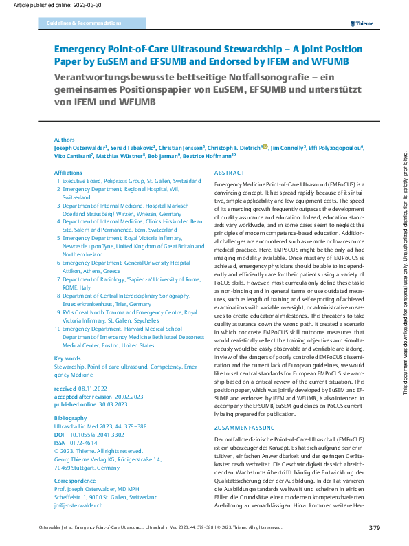 (PDF) Emergency Point-of-Care Ultrasound Stewardship – A Joint Position ...