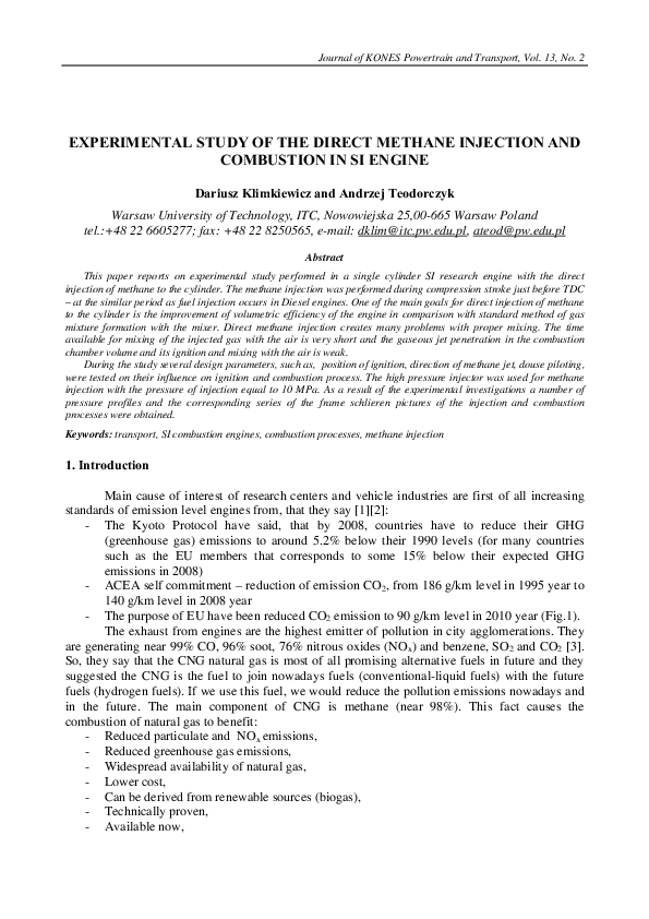 (PDF) Experimental study of the direct methane injection and combustion ...
