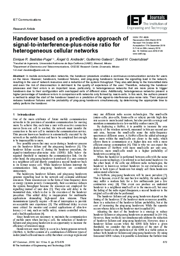 (PDF) Handover based on a predictive approach of signal‐to‐interference ...