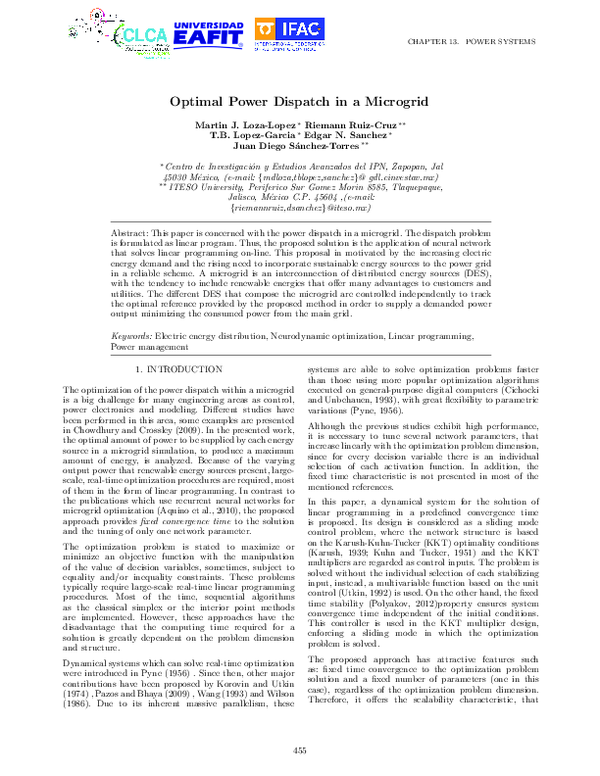 (PDF) Optimal Power Dispatch in a Microgrid