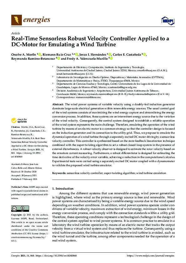(PDF) Real-Time Sensorless Robust Velocity Controller Applied to a DC-Motor for Emulating a Wind ...
