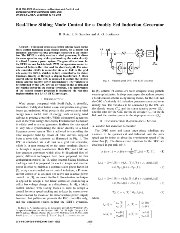 (PDF) Real-time sliding mode control for a doubly fed induction generator