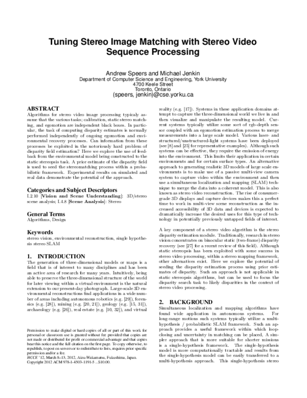 (PDF) Tuning stereo image matching with stereo video sequence processing