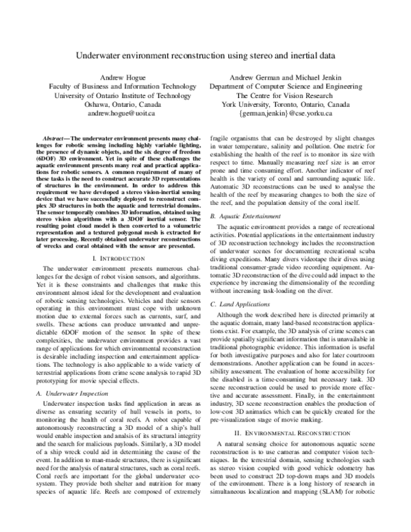 (PDF) Underwater environment reconstruction using stereo and inertial data