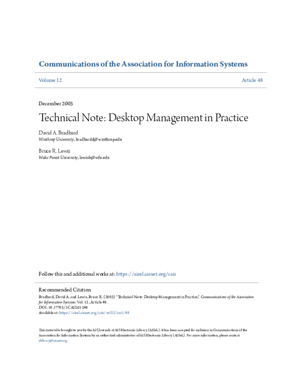 (PDF) Technical Note: Desktop Management in Practice