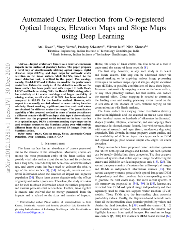 Pdf Automated Crater Detection From Co Registered Optical Images Elevation Maps And Slope