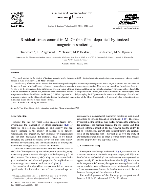 (PDF) Residual stress control in MoCr thin films deposited by ionized ...