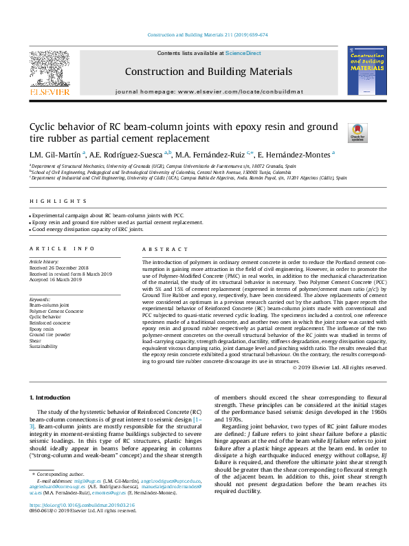 (PDF) Cyclic behavior of RC beam-column joints with epoxy resin and ground tire rubber as ...