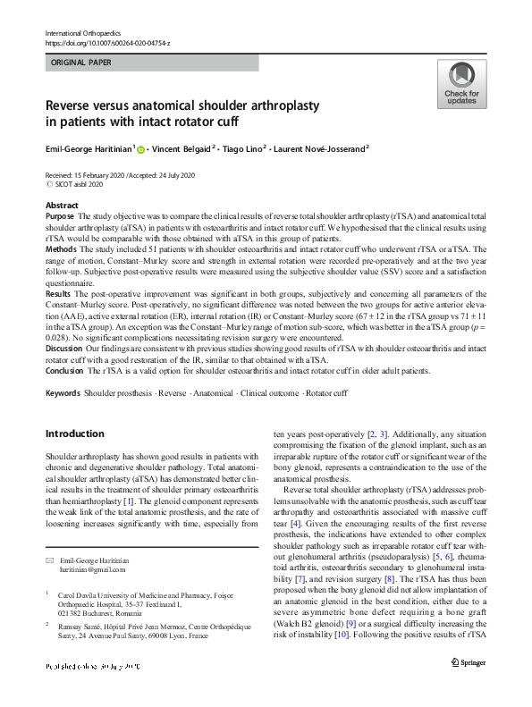 (PDF) Reverse versus anatomical shoulder arthroplasty in patients with ...