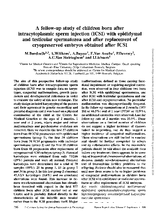 (PDF) A follow-up study of children born after intracytoplasmic sperm ...