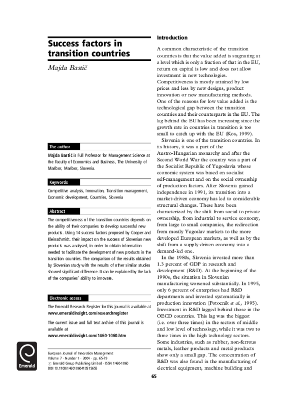Success factors in transition countries