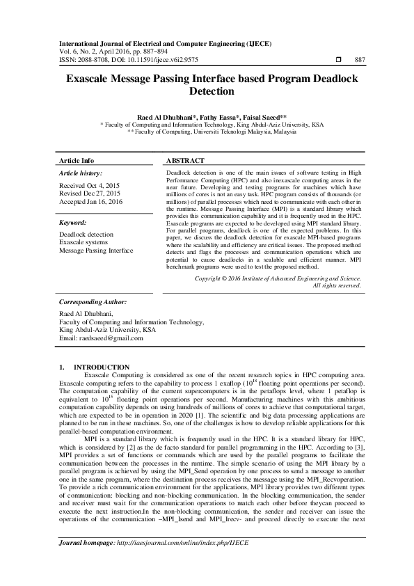 (PDF) Exascale Message Passing Interface based Program Deadlock Detection