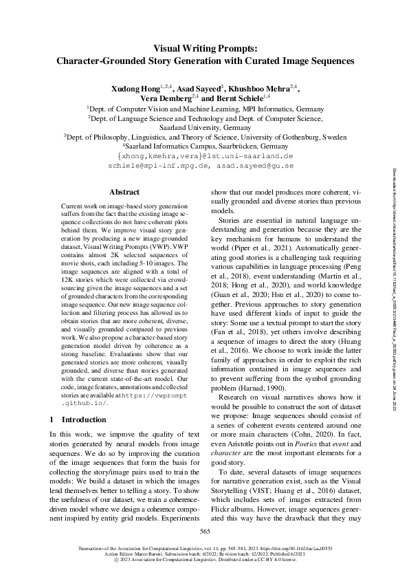 (PDF) Visual Writing Prompts: Character-Grounded Story Generation with Curated Image Sequences