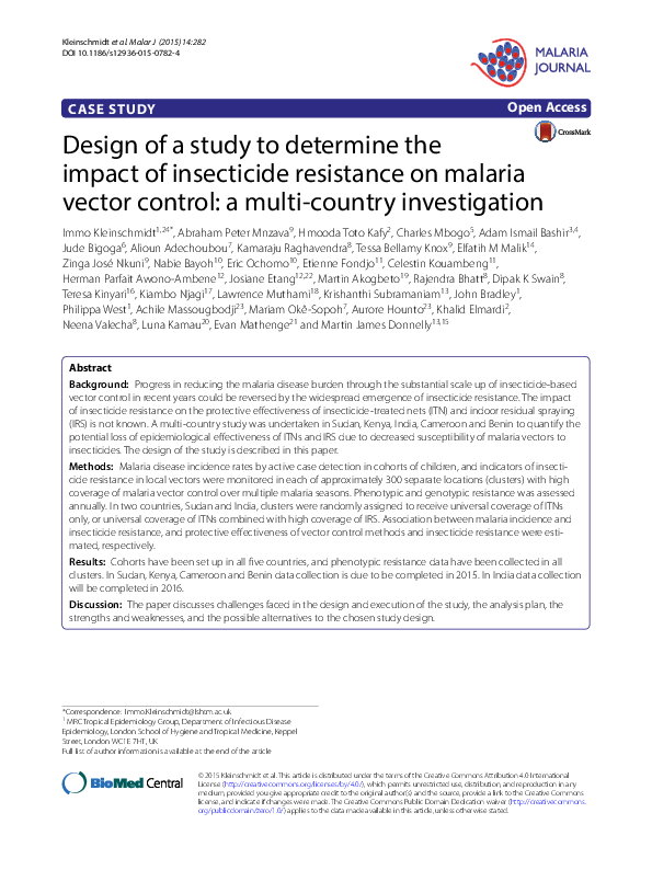 (PDF) Design of a study to determine the impact of insecticide ...
