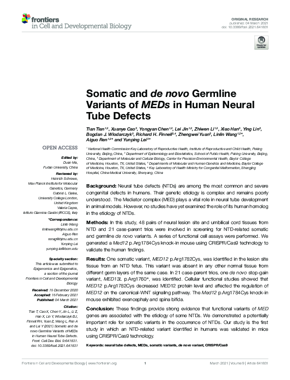 (PDF) Somatic and de novo Germline Variants of MEDs in Human Neural ...