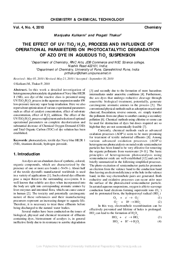 (PDF) The Effect of UV/TiO2/H2O2 Process and Influence of Operational ...
