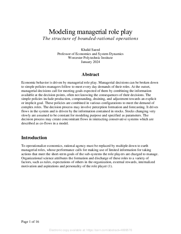 (PDF) Modeling managerial role play