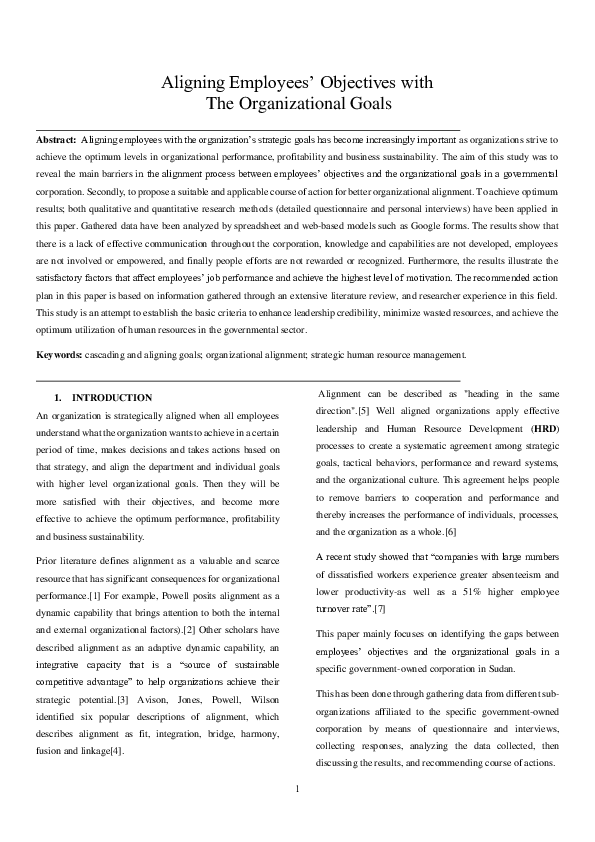 (PDF) Aligning Employees' Objectives with The Organizational Goals