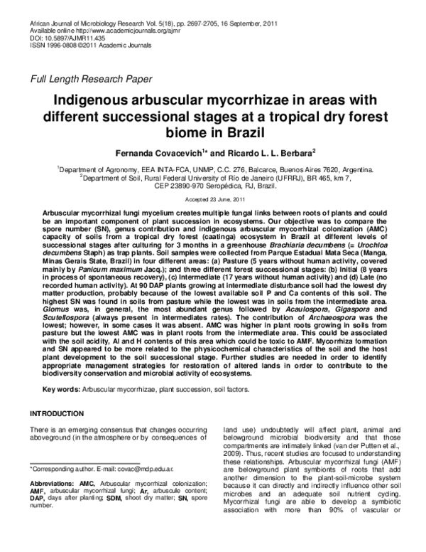 (PDF) Indigenous arbuscular mycorrhizae in areas with different successional stages at a ...
