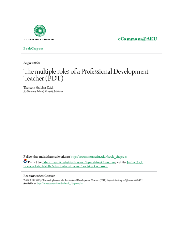 (PDF) The multiple roles of a Professional Development Teacher (PDT)